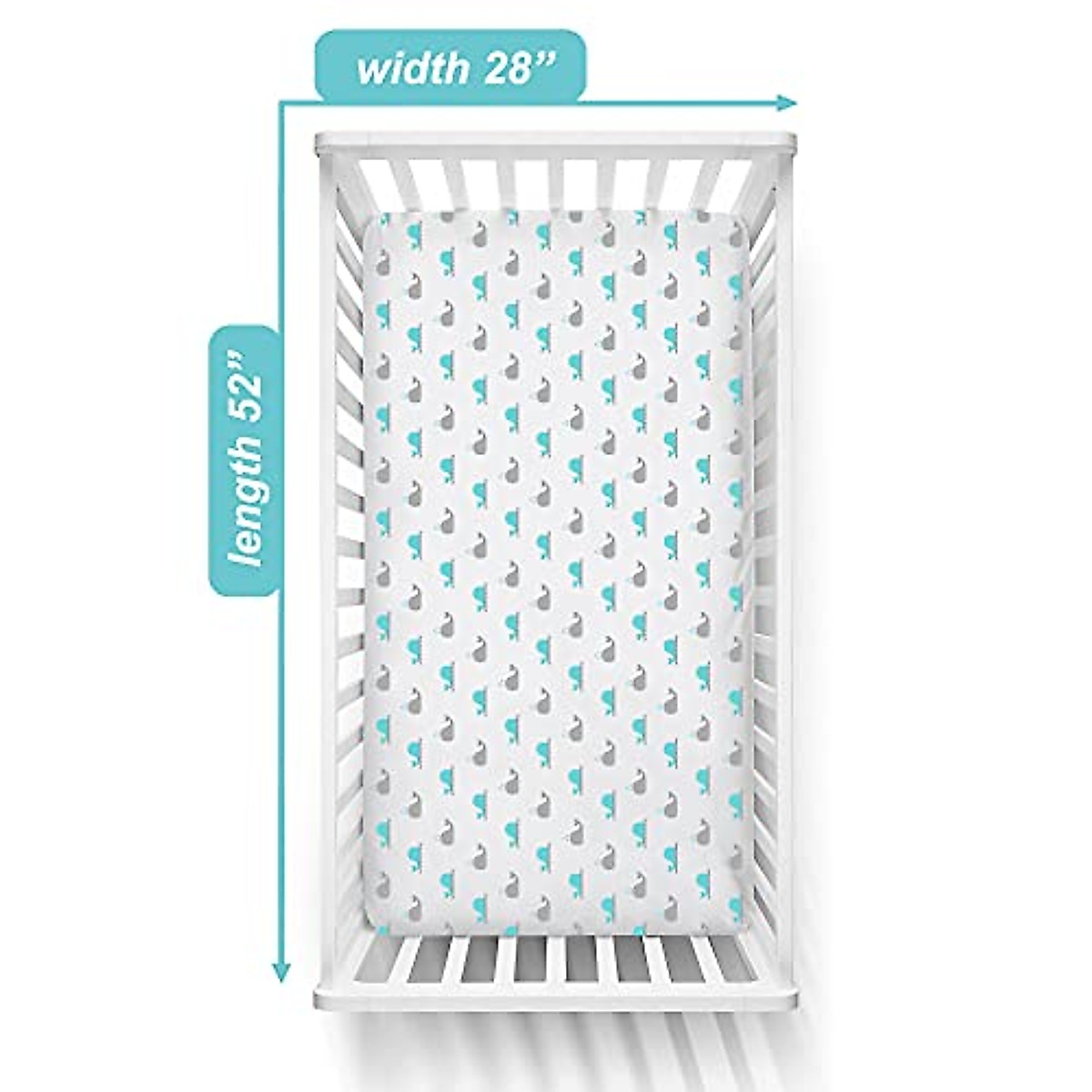 American Baby Company Fitted Crib Sheet 28" x 52", Soft Breathable Neutral 100% Cotton Jersey Sheet, Aqua Whales, for Boys and Girls, Fits Crib and Toddler Bed mattresses