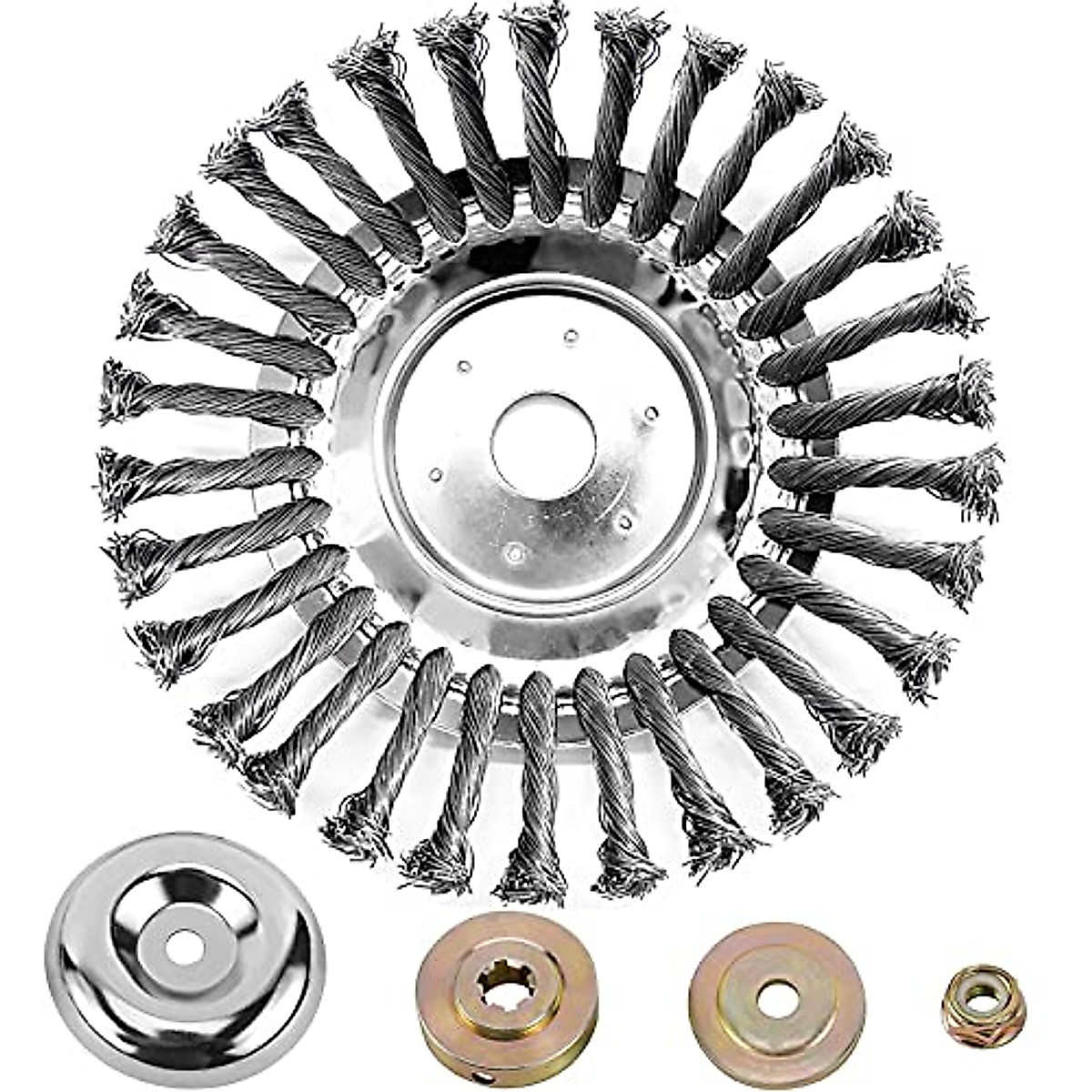 Linkhood 8 Inch Steel Wire Brush Cutter Trimmer Head, Replacement Garden Grass Weed Brush Cutting Head for Rust Removal, Paving Stone, Pavement Joints or Driveway, with Universal Adapter Kit