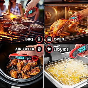 Grill Tech Instant Read Meat Thermometer for Grill and Cooking. Superior Waterproof Lightning Fast Digital Thermometer with Backlight & Calibration. Digital Food Probe for Kitchen and BBQ!