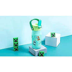 Zak Designs Harmony Minecraft Kid Water Bottle for Travel or At Home, 14oz Recycled Stainless Steel is Leak-Proof When Closed and Vacuum Insulated (Turtle, Fox, Panda, Allay)