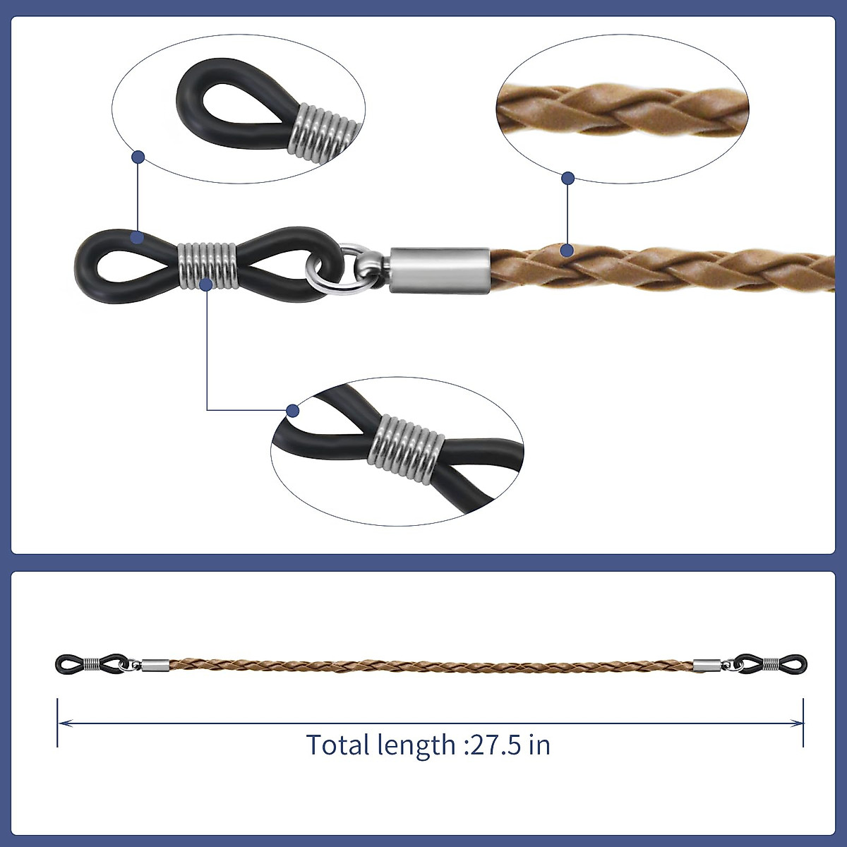 BILIONE 6 Pcs Eyeglasses Strap for Men, Premium Leather Eye glasses Holders Around Neck, Dark Colors Glasses Chain