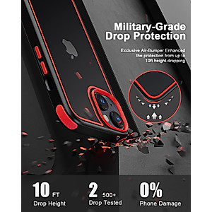 Mobnano Crystal Clear Case for iPhone 14 & iPhone 13, with Multicolor Protective Shockproof Bumpers [Not Yellowing] Slim Hard PC Back Cover for Men Women (Black/Red)