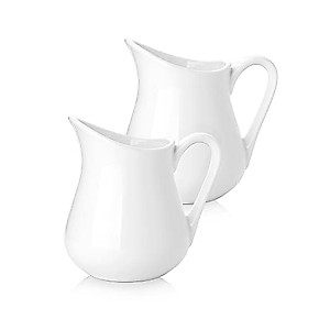 Nucookery 2 Pack (4 Oz) Classic White Fine Porcelain Creamer with Handle,Small Creamer Pitcher Set For Sauces Salad Coffee Milk More,Microwave & Freezer Safe (4-Ounce, Set/2)