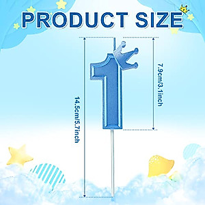 3inch Birthday Number Candle, 3D Candle Cake Topper with Crown Cake Numeral Candles Number Candles for Birthday Anniversary Parties (Blue, 1)