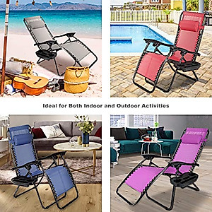 Geniqua Set of 2 Zero Gravity Lounge Chair Recliners Steel Mesh Fabric Outdoor Folding Chair w/Footrest, Adjustable, Pillow and Tray, Black