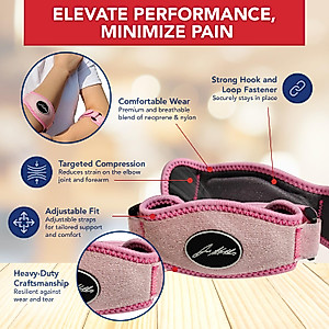 Tennis Elbow Brace & Adjustable Arm Band Support for Pain Relief for Tendonitis, Golfers Elbow Strap for Men and Women - Comfy Removable Arm Wrap for Daily Wear, Gym, Sports (Single, Pink)