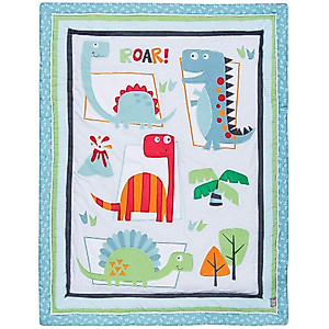 Trend Lab Dinosaur Roar Breathable 3-Piece Crib Bedding Set, Can Be Used As A Blanket Or A Playmat for Tummy Time, Includes Quilt, Fitted Crib Sheet and Skirt