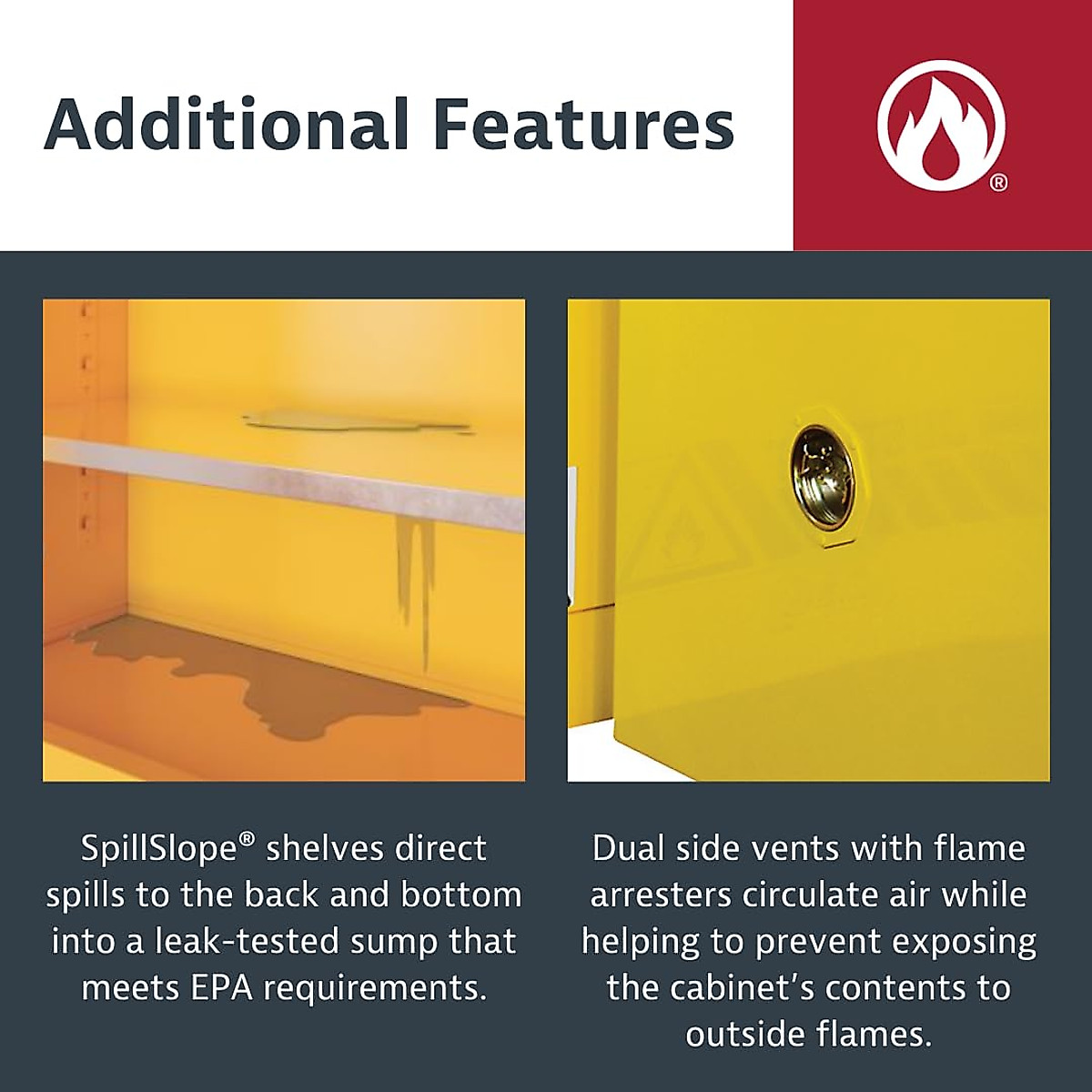 JUSTRITE 894500 Sure-Grip EX Standard Safety Cabinet, 43w x 18d x 65h, Yellow