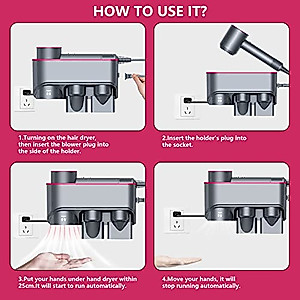 EID Smart Hand Dryer,Hair Dryer Holder for Dyson Hair Dryer Wall Mounted,Non-Perforated Organizer Holders for The Bathroom,Dual-Purpose for Storage Rack and Hand Dryer