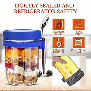 AeKahtay 4 Pack Overnight Oats Containers with Lids and Spoons, 16 oz Glass Mason Overnight Oats Jars, Cereal, Milk, Yogurt Meal Prep, Oatmeal Jars with Lids Ideal for Home, Office Grab and Go