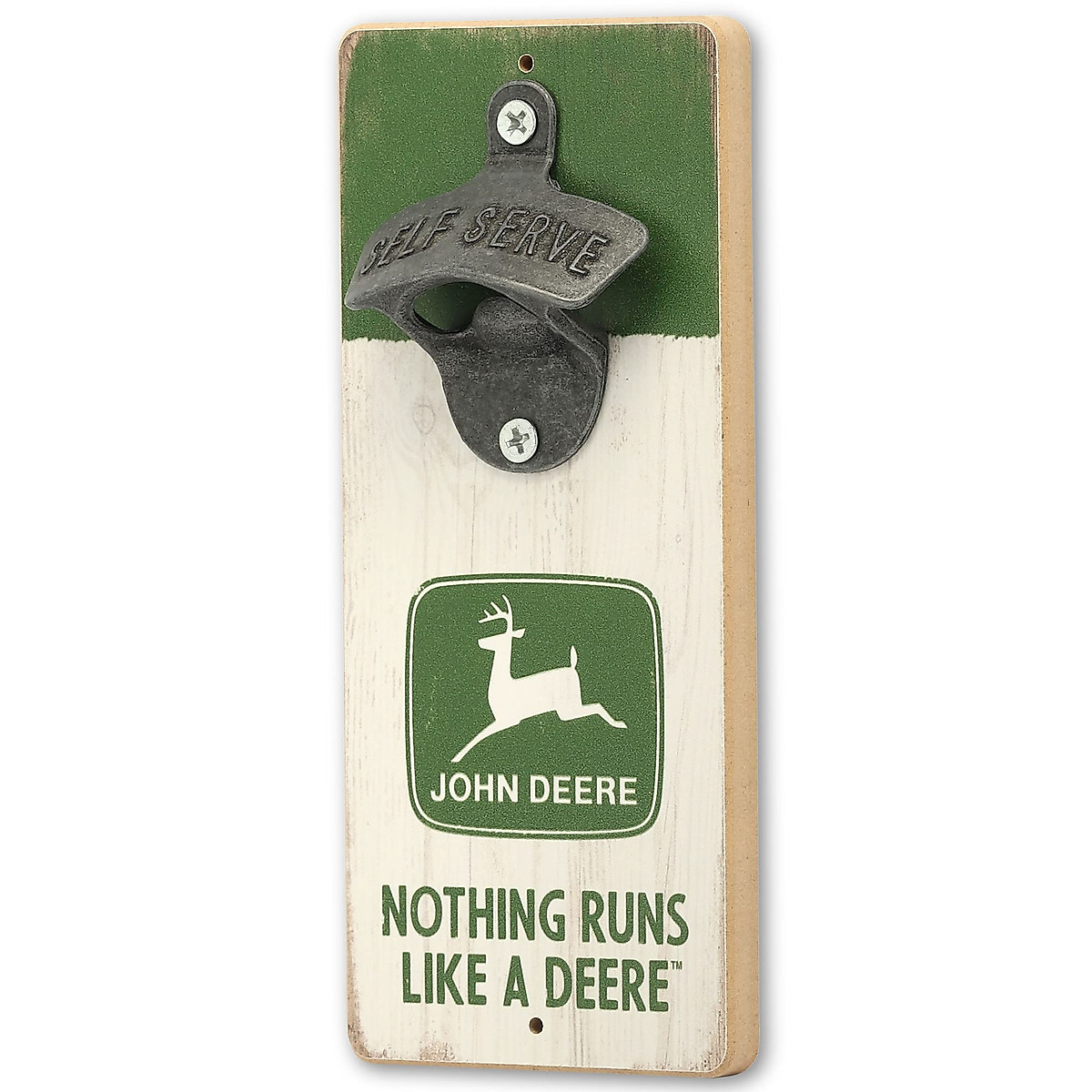 John Deere Wall Bottle Opener - Vintage John Deere Bottle Opener Made with Wood and Cast Metal - Nothing Runs Like a Deere