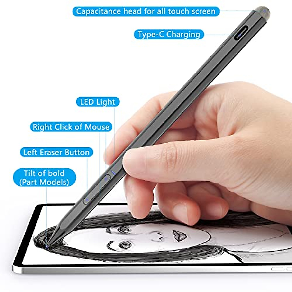 KOKABI Stylus Pen for Surface, 4096 Pressure Sensitivity Microsoft Surface Pen Magnetic, Rechargeable and Palm Rejection Surface Pencil for Surface Pro 8/X/7/6/5/4/3, Surface 3/Go/Book/Laptop/Studio
