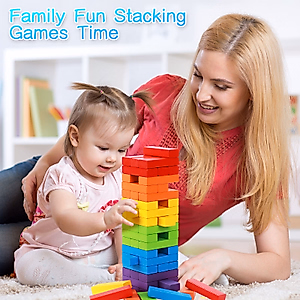Tacobear Colorful Wooden Stacking Board Games Building Blocks for Kids Boys Girls Ages 3 4 5 6 7 8 with 54 Pieces