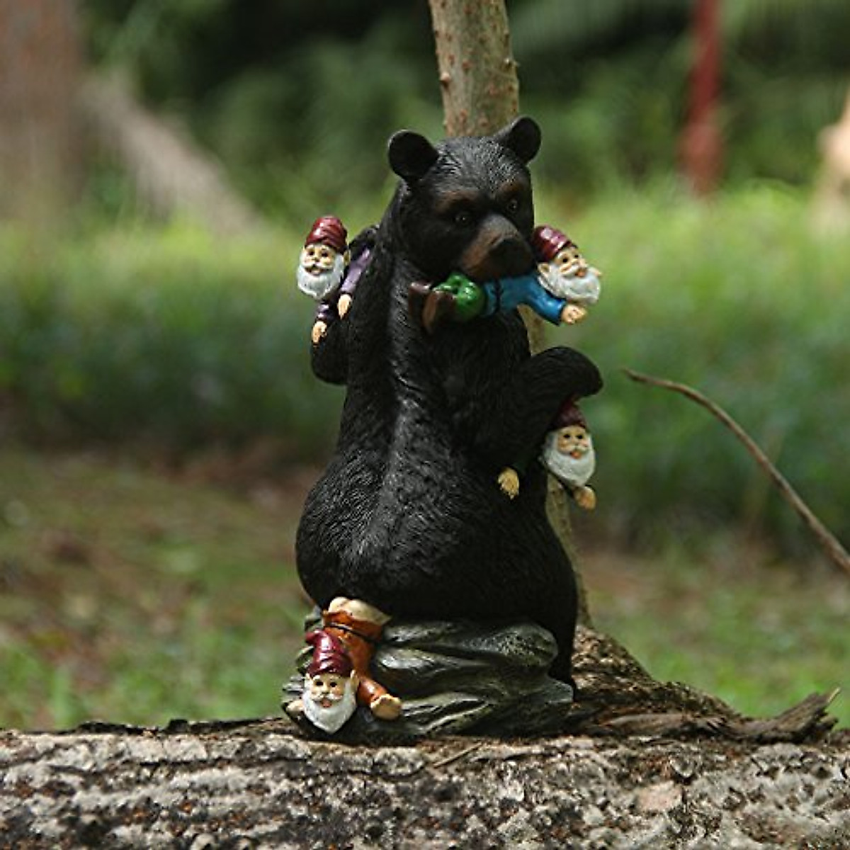 CCOQUS Garden Gnome Massacre - 10" Bear Eating Gnomes Outdoor Statues, Funny Garden Decor Lawn Patio Art Sculpture