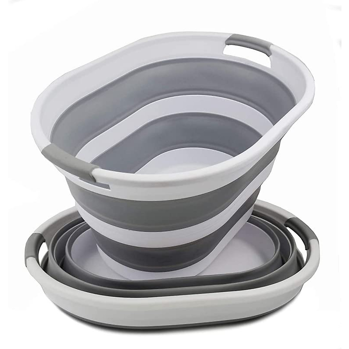 2-Pack Collapsible Laundry Baskets - Plastic Foldable Hampers for Laundry with Pop-up Design for Easy Storage - Gray Durable Hamper Collapse Basket. size: 21.5 x 15.75 x 10