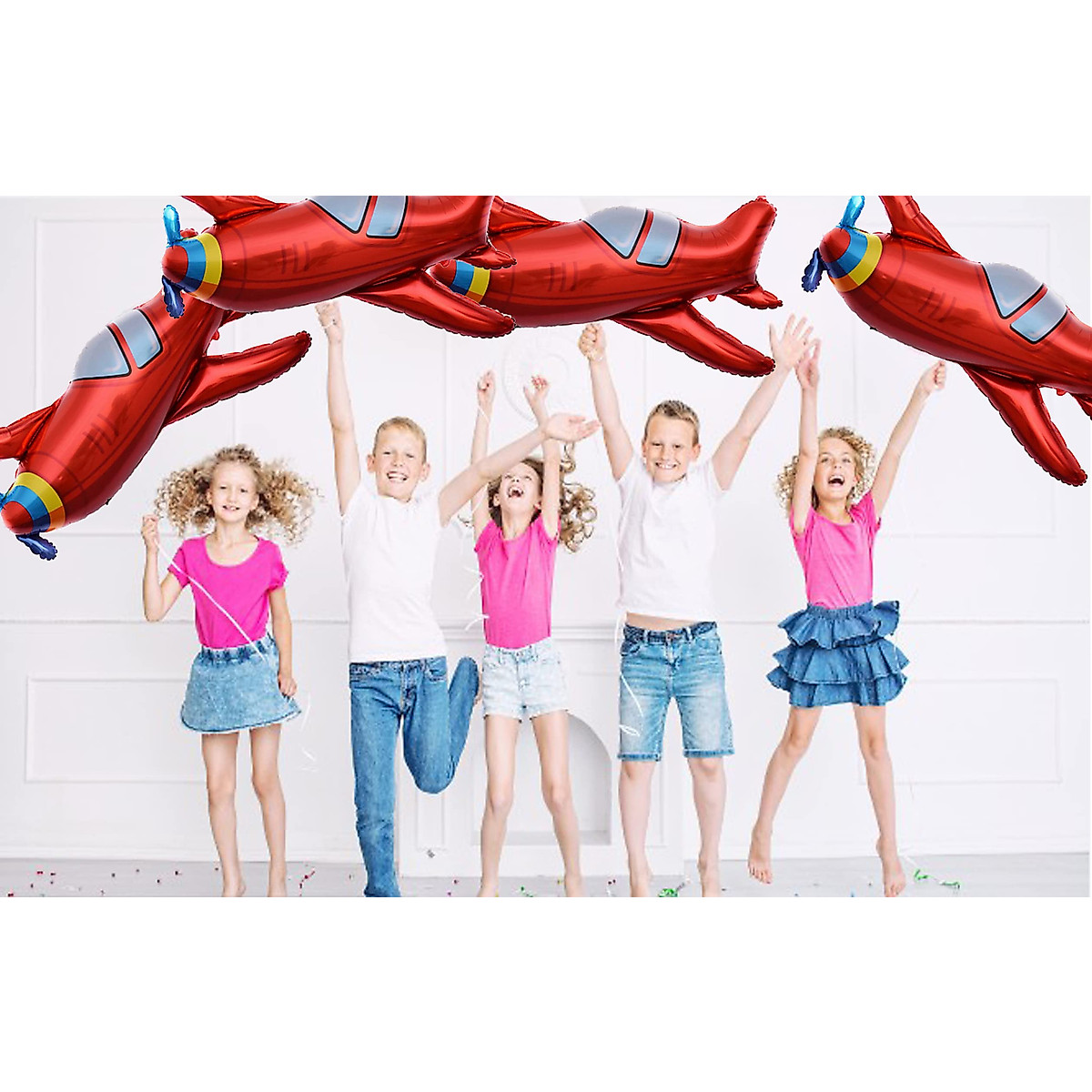 4 Pcs Large Red Airplane Helicopter Plane Foil Balloon Aviator Adventure Themed Birthday Party Decorations(37x31inch)
