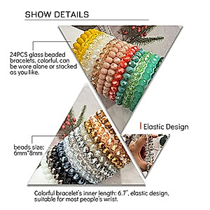 WAINIS 24PCS Bohemian Multi-Layer Crystal Beaded Stacking Bracelet For Women Versatile Stretch Strand Statement Wrap Stackable Shiny Crystal Bead Bracelets Pack