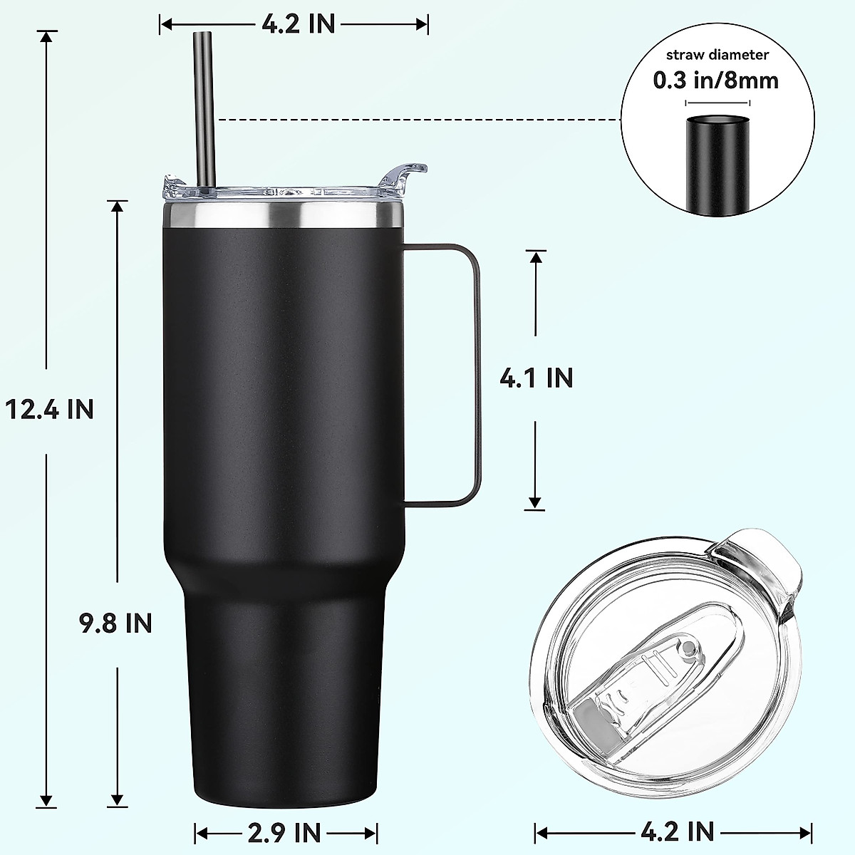 HASLE OUTFITTERS 40 oz Stainless Steel Tumbler with Handle, Vacuum Insulated Tumblers Bulk, Reusable Double Wall Travel Coffee Mug, Durable Powder Coated Water Bottle(Black, 1)