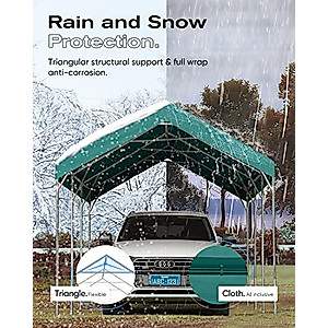 FINFREE 10 x 20 ft Heavy Duty Carport Car Canopy, Garage Shelter for Outdoor Party, Birthday, Garden, Boat, Adjustable Height from 9.5 ft to 11 ft,Green