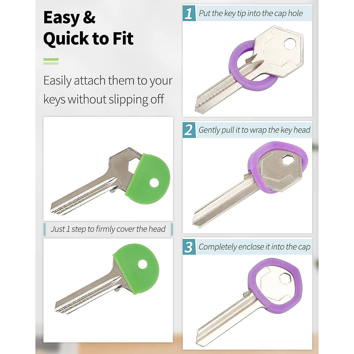 Vibit 16 Pack Key Caps Covers Tags Set Plastic Key Identifier Coding Rings in 8 Assorted Colors, 2 Styles