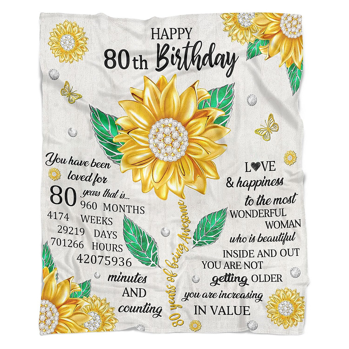 Jiaazerd 80th Birthday Blanket for Women-80 Year Old Women Birthday Blanket
