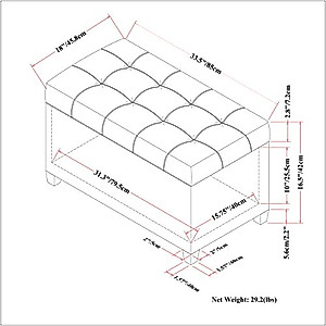 SIMPLIHOME Sienna 34 inch Wide Rectangle Lift Top Storage Ottoman Bench in Slate Grey Tufted Linen Look Fabric, Footrest Stool, Coffee Table for the Living Room, Bedroom and Kids Room, Traditional