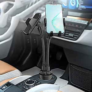 Gabba Goods Dual Phone Holder for Car Cup Holder – Long Flexible Neck, 360° Rotatable Car Phone Mount - Adjustable Cell Phone Cup Holder, Universal Size Fits 2 iPhone, Samsung, GPS and More