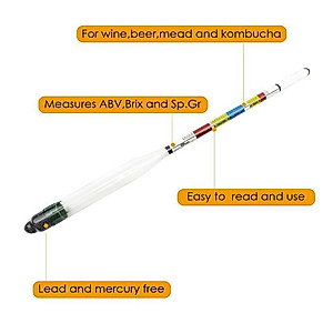 Triple Scale Beer and Wine Precision Hydrometer, Specific Gravity, Brix, Balling for Home Brewing