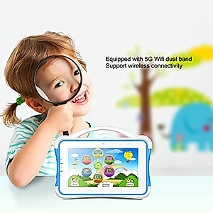7In Tablet, 1GB RAM 32GB ROM 5G WiFi Tablet, Support 3G Network Eye Protection Kids Learning Drop Protection Sleeve Design 3000mAh High Capacity Battery, Tablet for Android 10(US Plug)