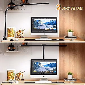 StarMoitic LED Desk Lamp for Home Office - Dual Swing Arm Eye-Caring Architect Task Lamp, 24W Adjustable Flexible Gooseneck Clamp Light, Infinitely Dimmable Modern Desk Lamp for Work/Study