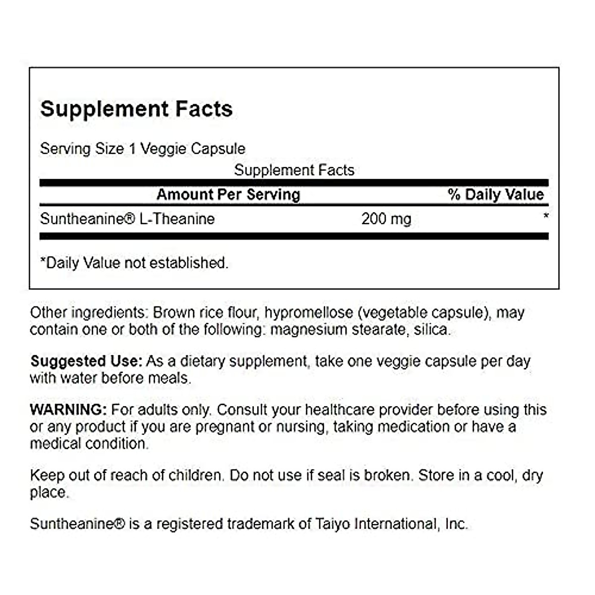 Swanson Amino Acid Double Potency Suntheanine L-Theanine 200 Milligrams 60 Veg Capsules 3 Pack