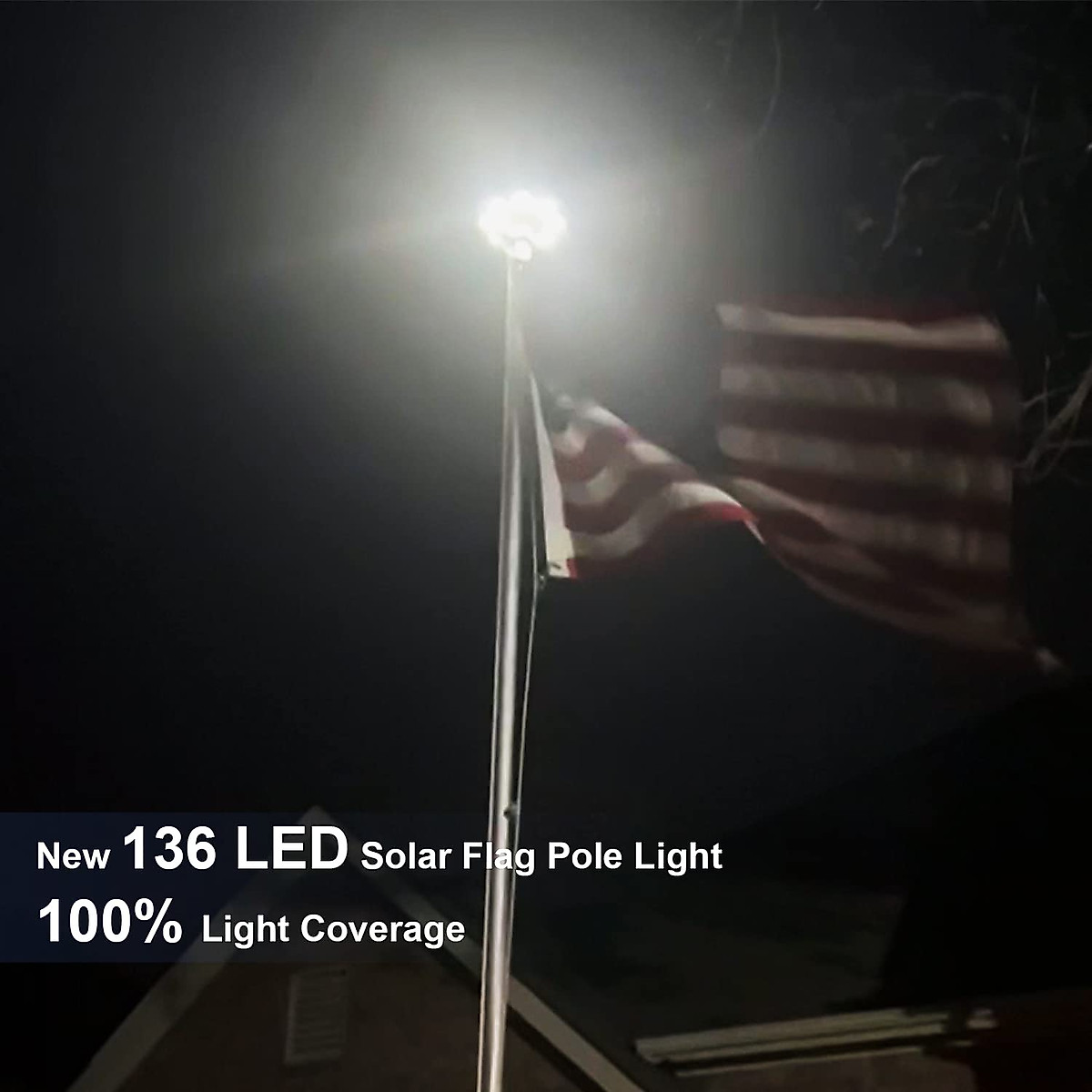 Solar Flag Pole Light, New 136 LED Flagpole Light 10000h Lifespan for 15-25 Ft Poles, 2-Mode Brightness, Waterproof Lighting on Outdoor Flag Pole Top, Auto On/Off