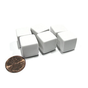 Koplow Games Set of 6 D6 16mm Blank Opaque Dice with Customizable Stickers - Solid White