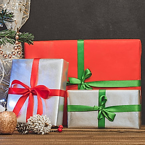 100 Yards Christmas Ribbons,3/8 Inch Gold Silver Glitter Ribbon for Gift Wrapping Red and Green Satin Ribbon for Christmas DIY Crafts Decoration 4 Rolls