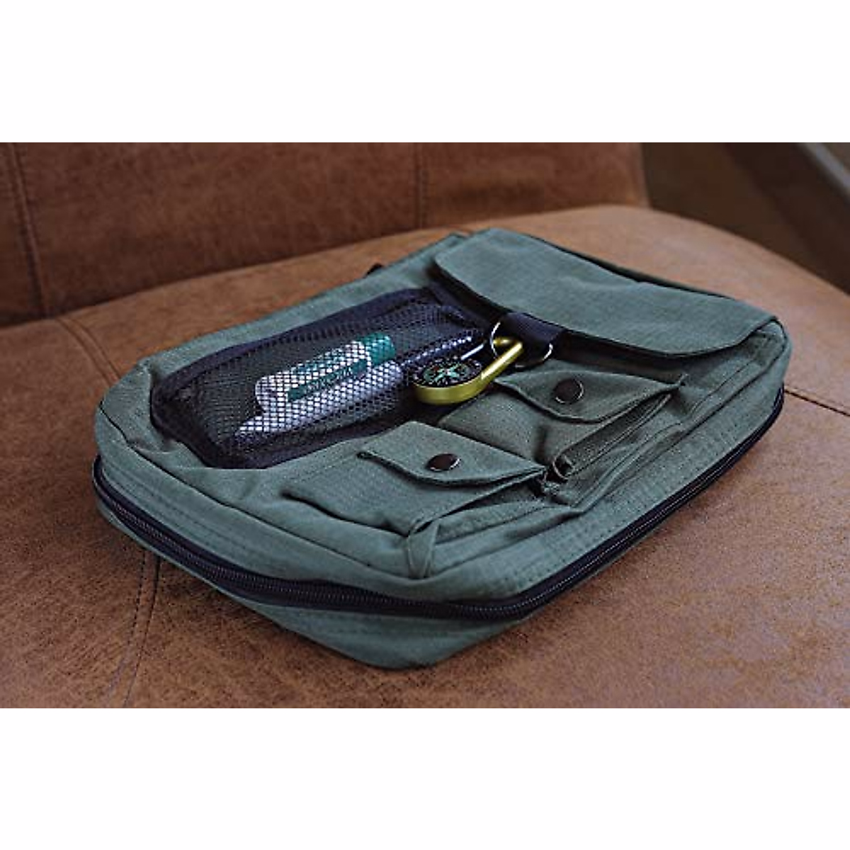 Compass Bible Cover, Zippered, with Handle, Nylon, Green, Large