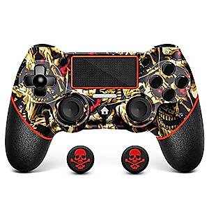 AceGamer 2 Pack Wireless Controller for PS4, Thumb Caps Included! (Gold-Skull and Pink-White)