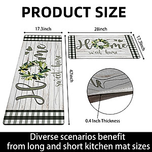 Qahing Farmhouse Kitchen Rugs Mats Sets of 2 Cushioned Anti Fatigue Kitchen Mats for Floor Spring Non Slip Memory Foam Kitchen Floor Mats Waterproof Comfort Standing Mats for Sink, 17.3"x28"+17.3"x47"