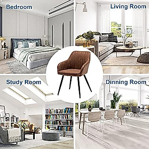 annjoe Faux Leather Accent Chair Arm Chairs Living Room Chairs Leisures Chair Upholstered Chair with Metal Legs Set of 2 for Home Kitchen Office Bistro Cafe, Brown