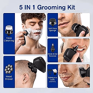 Mr.wintek Head Shavers for Bald Men, Upgraded 8 Floating Heads, 5-in-1 Head Electric Razor with Nose Hair Sideburns Trimmer, IPX5 Waterproof Wet/Dry Mens Grooming Kit, USB Rechargeable