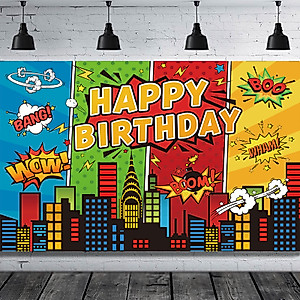 7x5ft Superhero Theme Backdrop for Children Boys Super Heros Comic Skyline Happy Birthday Party Supplies Decoration Baby Shower Backdrop Hero City Banner Decor Photography Backdrop