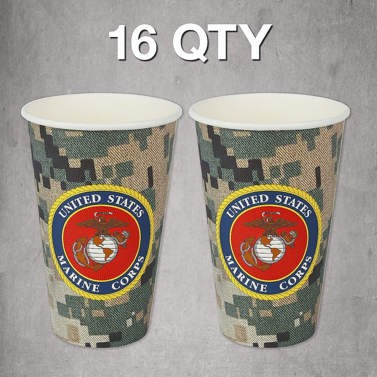 Havercamp U.S. Marines Party Cups (16 cups)! 16oz. Heavyweight Paper Cups! Authentic, Licensed Marine Corps Design. For Graduation Party, Retirement, Welcome Home & Birthdays. Ooh-Rah