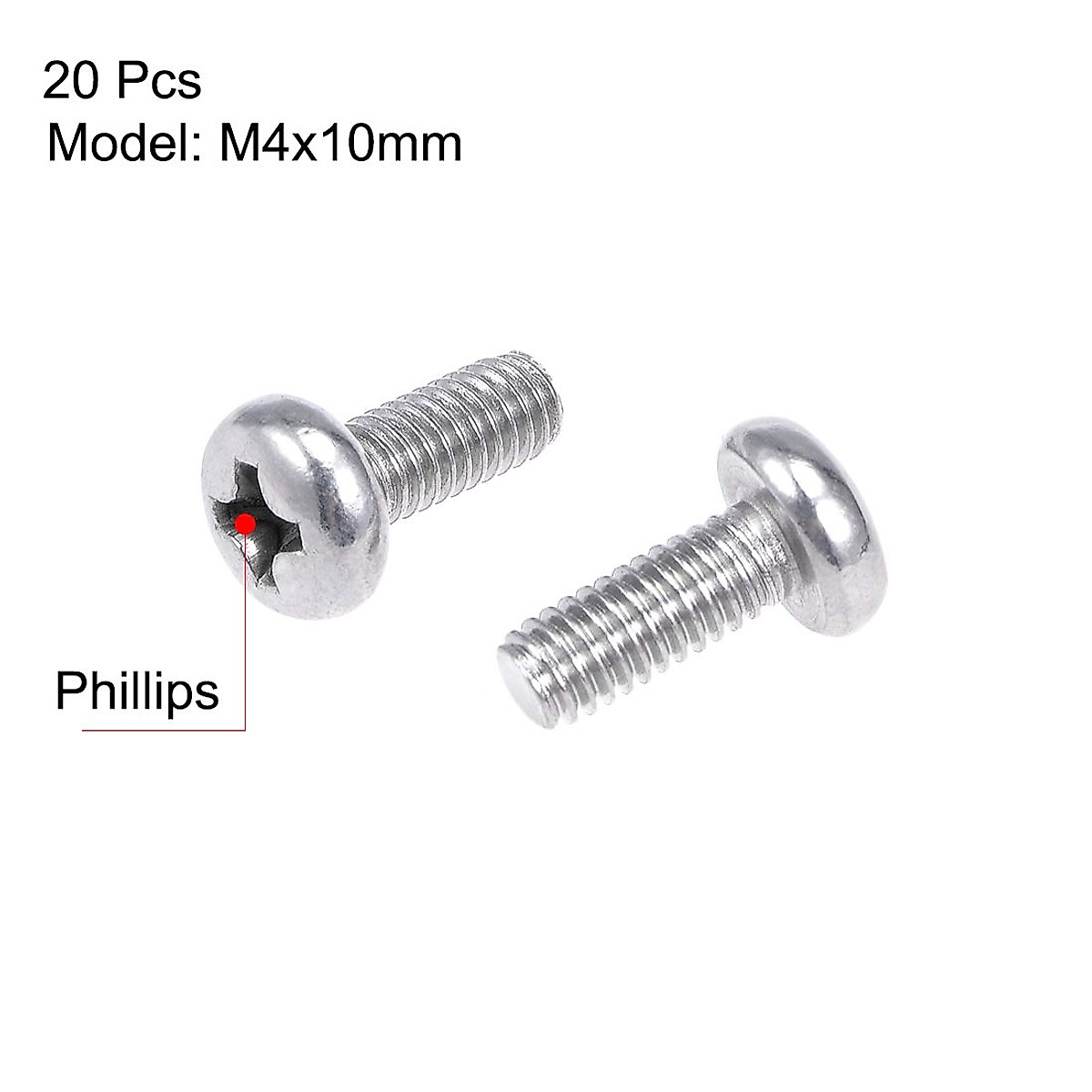 uxcell M4x10mm Machine Screws Pan Phillips Cross Head Screw 304 Stainless Steel Fasteners Bolts 20Pcs