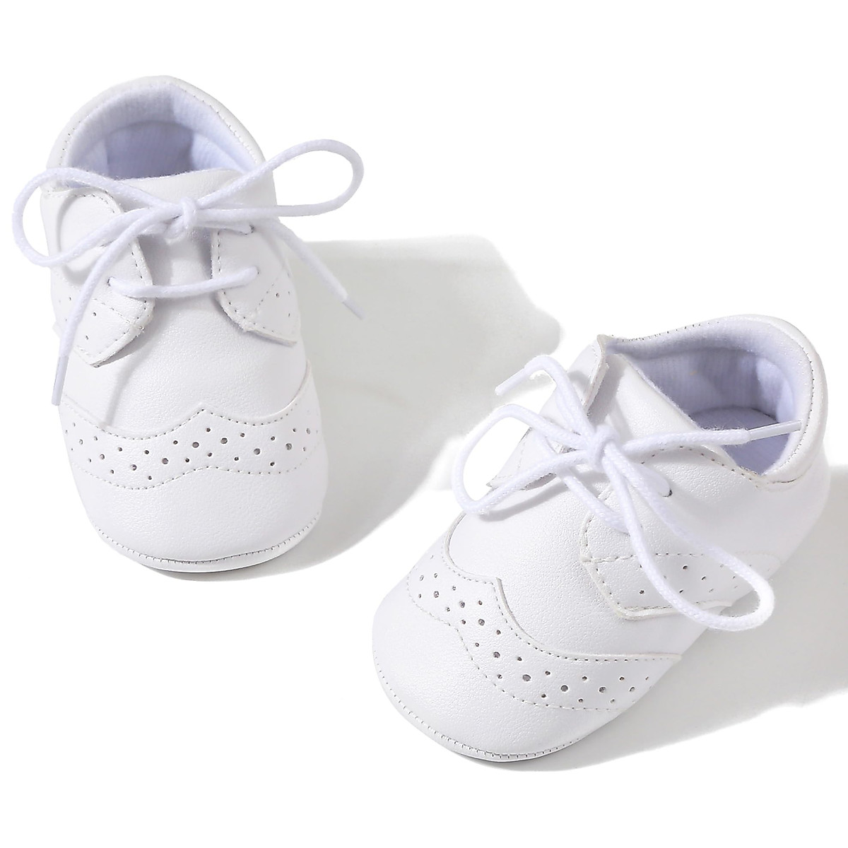 Methee Infant Baby Boys Girls Walking Shoes, Soft Sole Non-Slip First Walker Shoes Newborn Crib Shoes, Perfect for Baptism/Crawling/Wedding, White 0-6 Months Infant