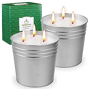 Citronella Candles Outdoor Large, 3-Wicks Soy Wax Bucket Candles Set, 200 Hours Burn Time Garden Candles for Home Patio Yard, 17oz x 2 Pack