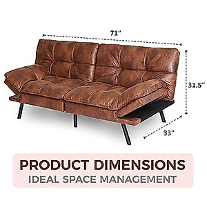 RIDFY Convertible Futon Couch Bed, Modern Folding Sleeper Sofa Bed, Memory Foam Futon Sofa Bed, Couch Daybed with Adjustable Armrests, Pull Out Sleeper(Black) (Brown)