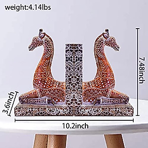 Giraffe Decorative Bookend,Giraffe Statues Bookshelves Decor, Antique Style Book Ends, Supports for Shelves and Desk,Kids Room, Home Office or Desk,a Great Gift for Kids and Adults.