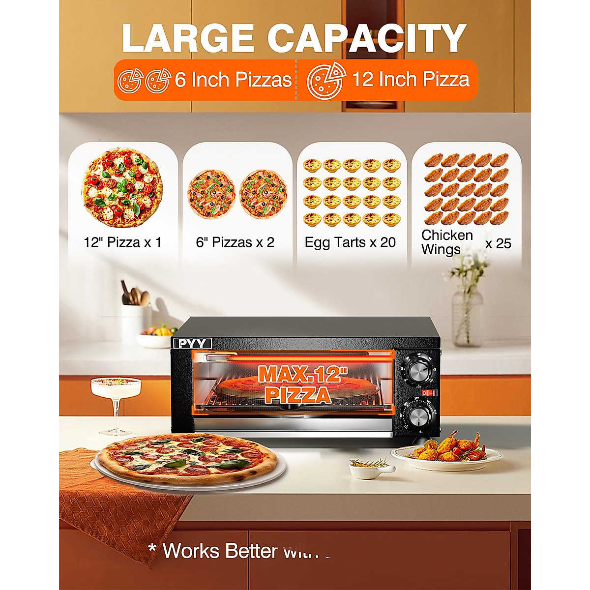 PYY Electric Pizza Oven Indoor Countertop Pizza Oven Commercial Pizza Maker Machine for Home with Timer Stainless Steel Pizza Cooker