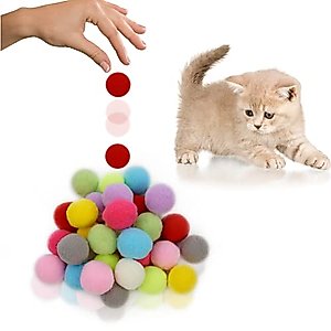 FUPUSUN 30/60/100pcs 3cm Premium Colorful Cat Toy Balls - Soft Kitten Pom Pom Toys - Lightweight and Small Easily Paw for Indoor Cats Interactive Playing Quiet Ball Cats