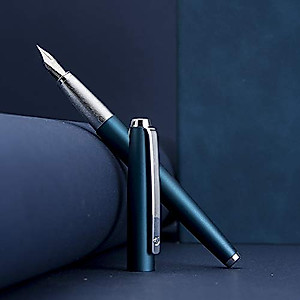 HongDian 525 Dark Blue Fountain Pen, Extra Fine Nib Classic Pen Includes Metal Pen Case and Refillable Converter