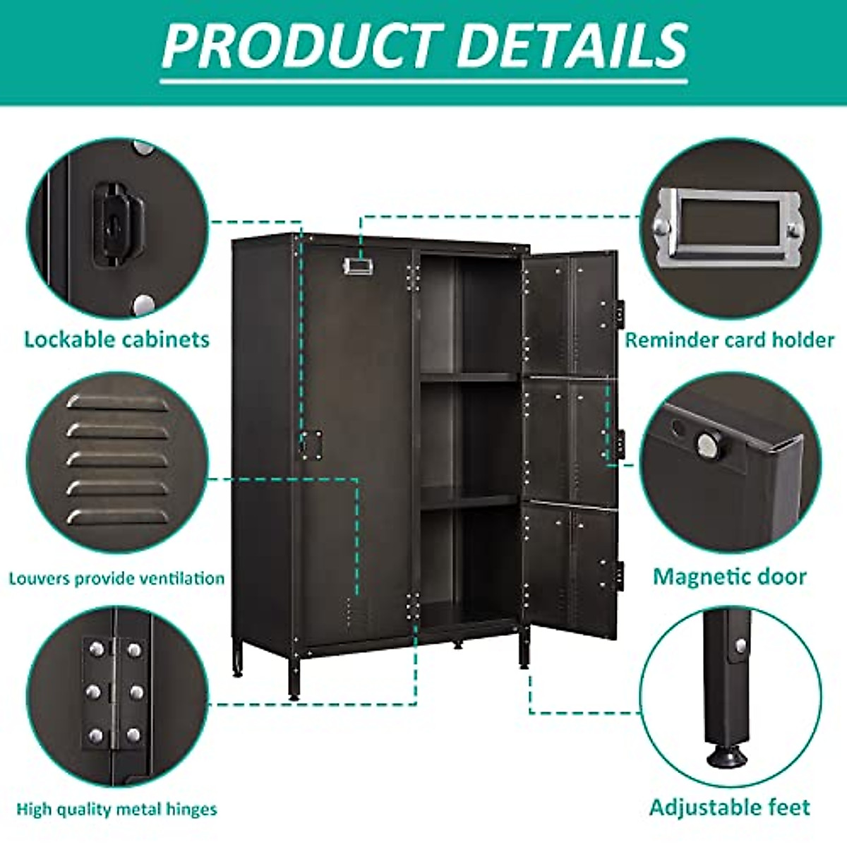 SISESOL Metal Locker Storage Cabinet, 55" Lockers Locking Cabinet Lockers for Employees, Mini Locker for Home, Bedroom, School, Office, Gym